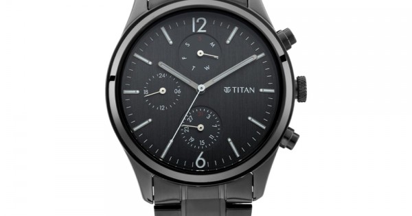 Titan Workwear 1805NM02 Black Dial Multifunction Metal Strap Quartz Men ...
