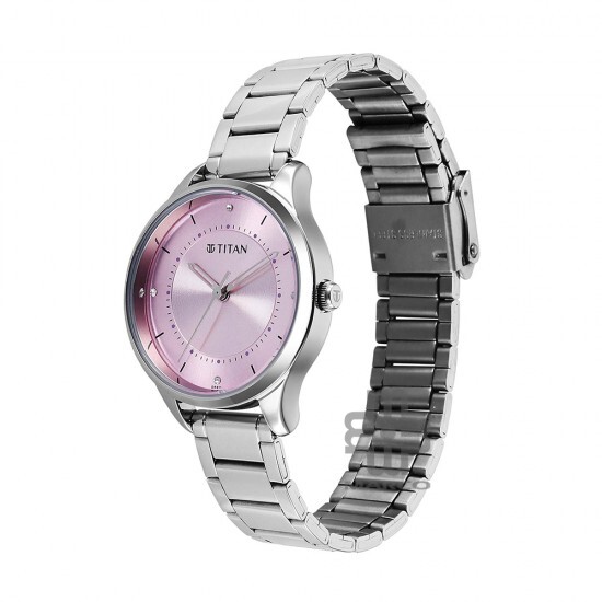 Titan Quartz 2649SM07 Pink Dial Stainless Steel Strap Women Watch