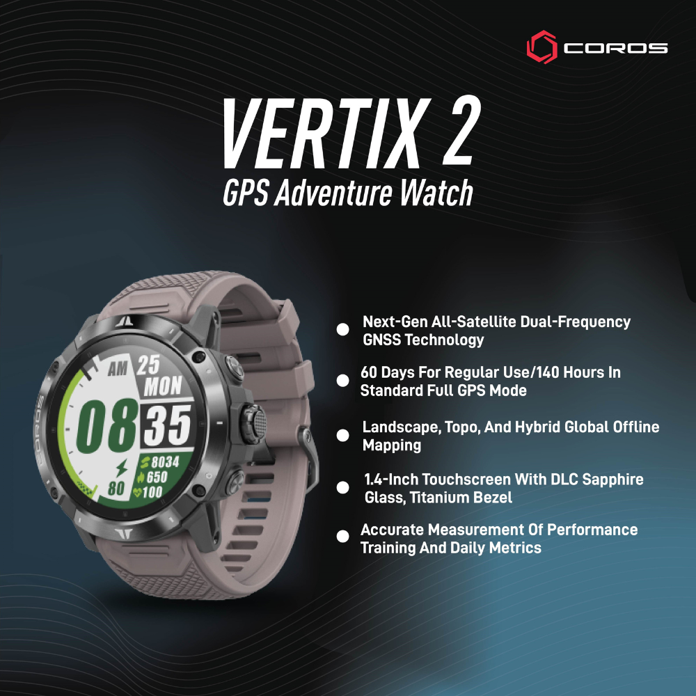 COROS VERTIX 2 GPS Adventure Watch Obsidian Silicone Band